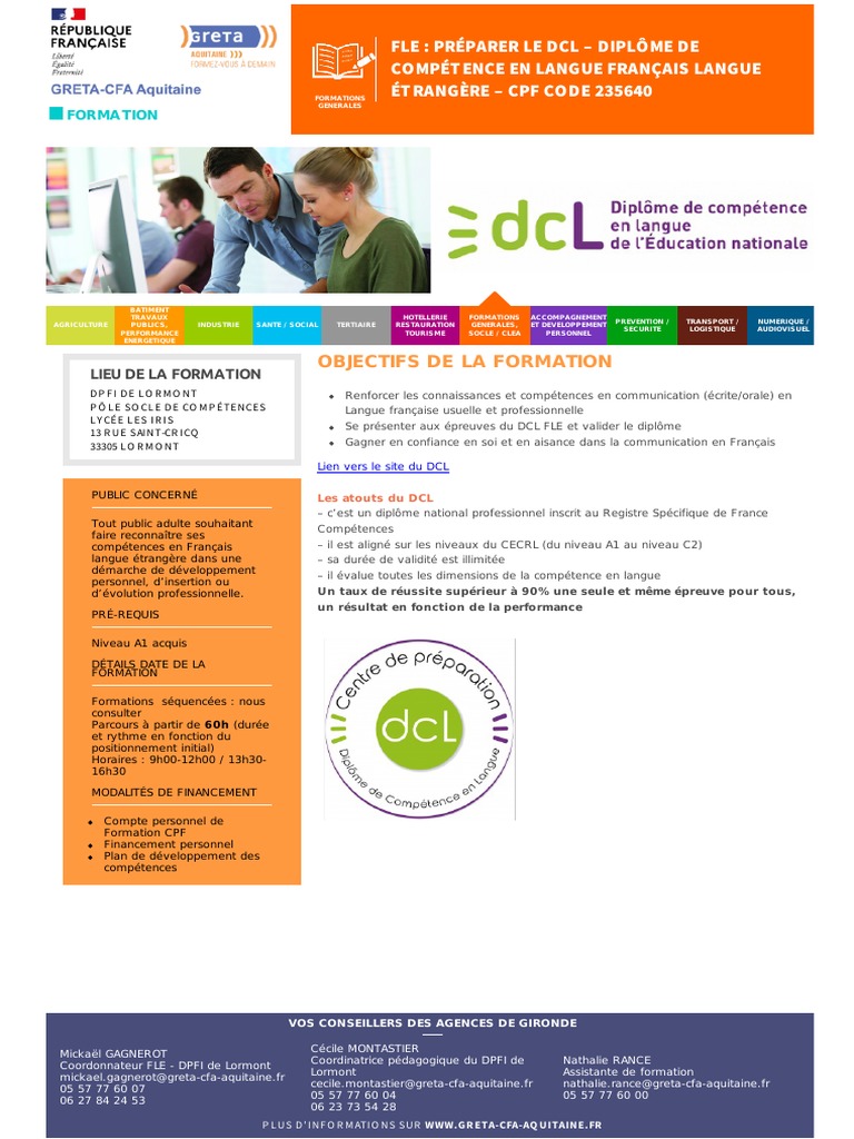 Préparation au DCL FLE à Lormont | PDF | Affaires