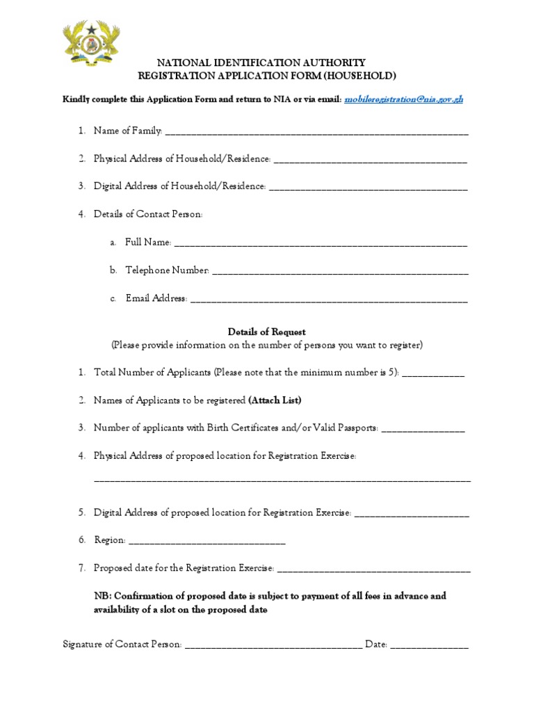 Application Form For Household Registration | PDF