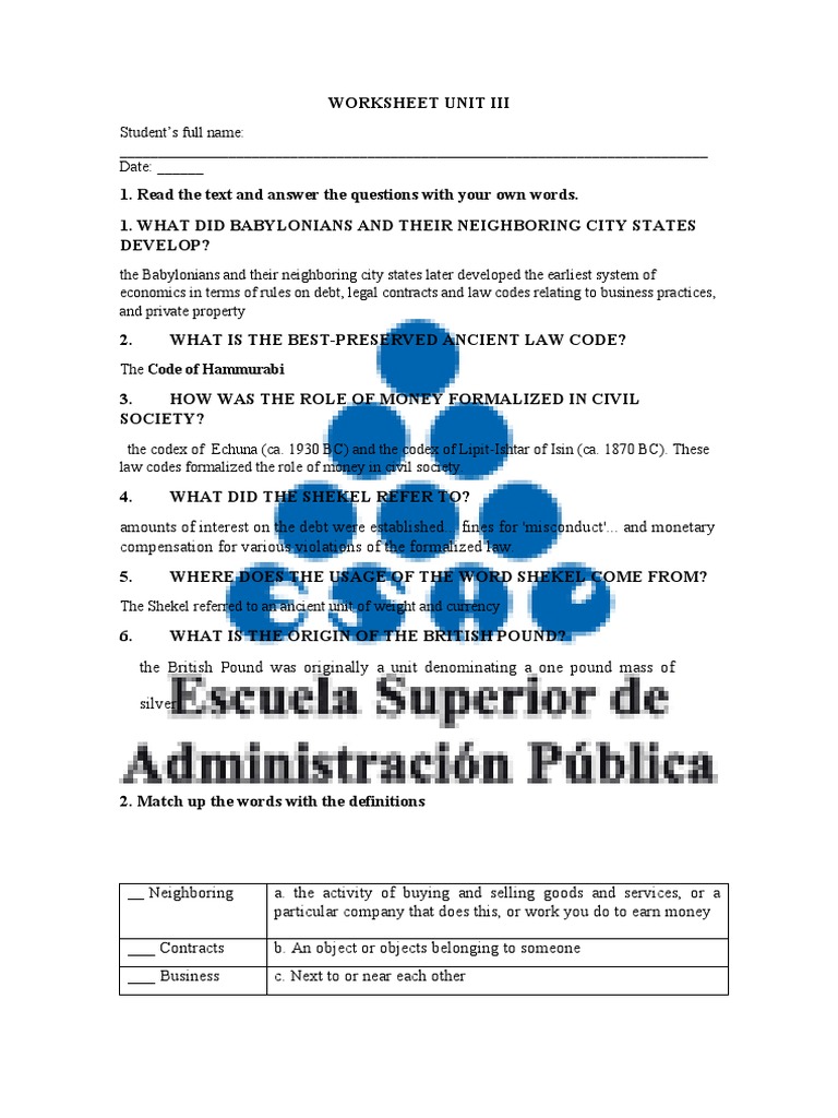 WORKSHEET UNIT III-1 Ok | PDF | Money | Pound Sterling