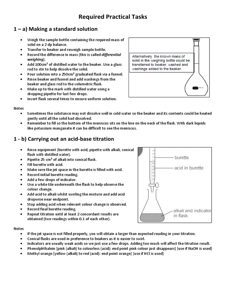 A Level Required Practical Methods Summary | PDF | Chemistry | Materials