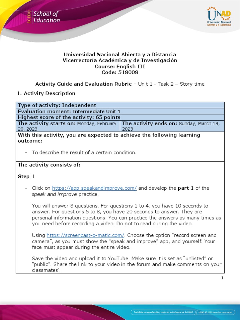Activity Guide and Evaluation Rubric - Unit 1 - Task 2 - Story Time | PDF | Plagiarism ...