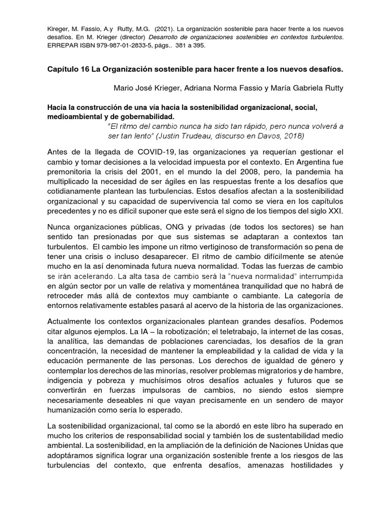 1-KRIEGER - FASSIO - RUTTY cap-16-ORGANIZACIONES SOSTENIBLES | PDF | Sociología | Sustentabilidad