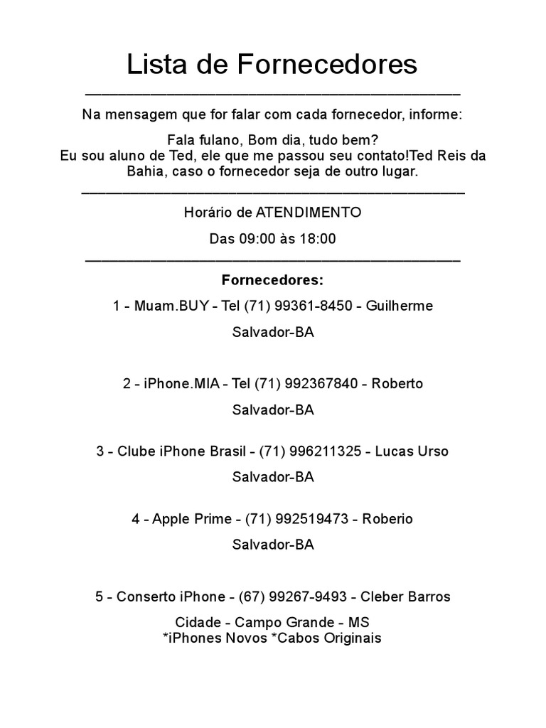 Lista de Fornecedores Atualizada PDF | PDF