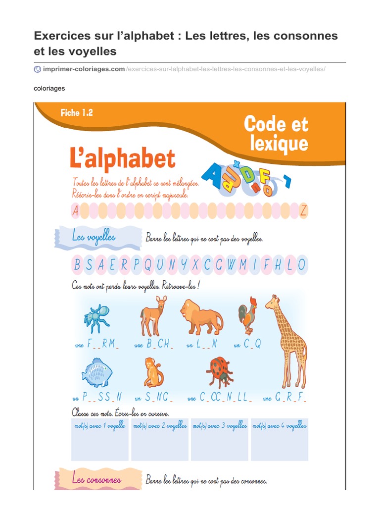 Exercices Sur Lalphabet Les Lettres Les Consonnes Et Les Voyelles - 2 | PDF | Arts du langage et ...