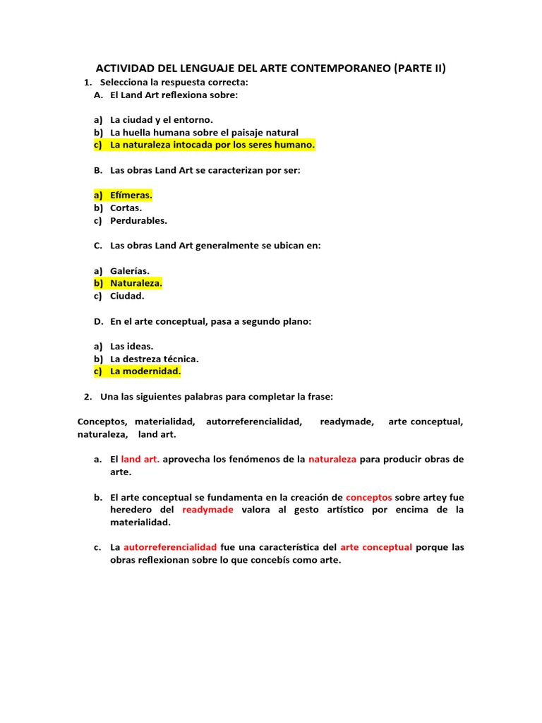 Actividad Del Lenguaje Del Arte Contemporaneo | PDF