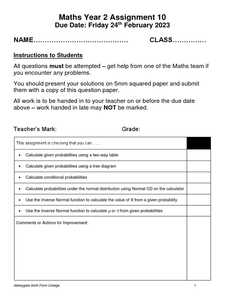 Y2 Assignment 10 | PDF | Normal Distribution | Standard Deviation