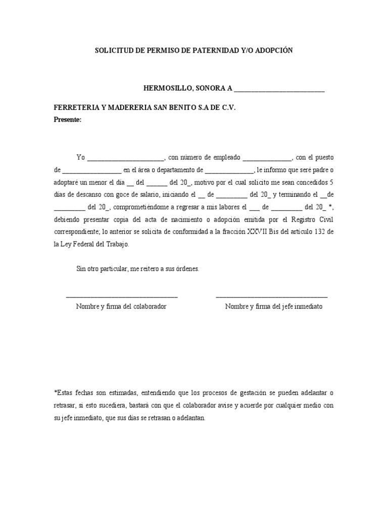 Anexo 14. Solicitud de Permiso de Paternidad | PDF