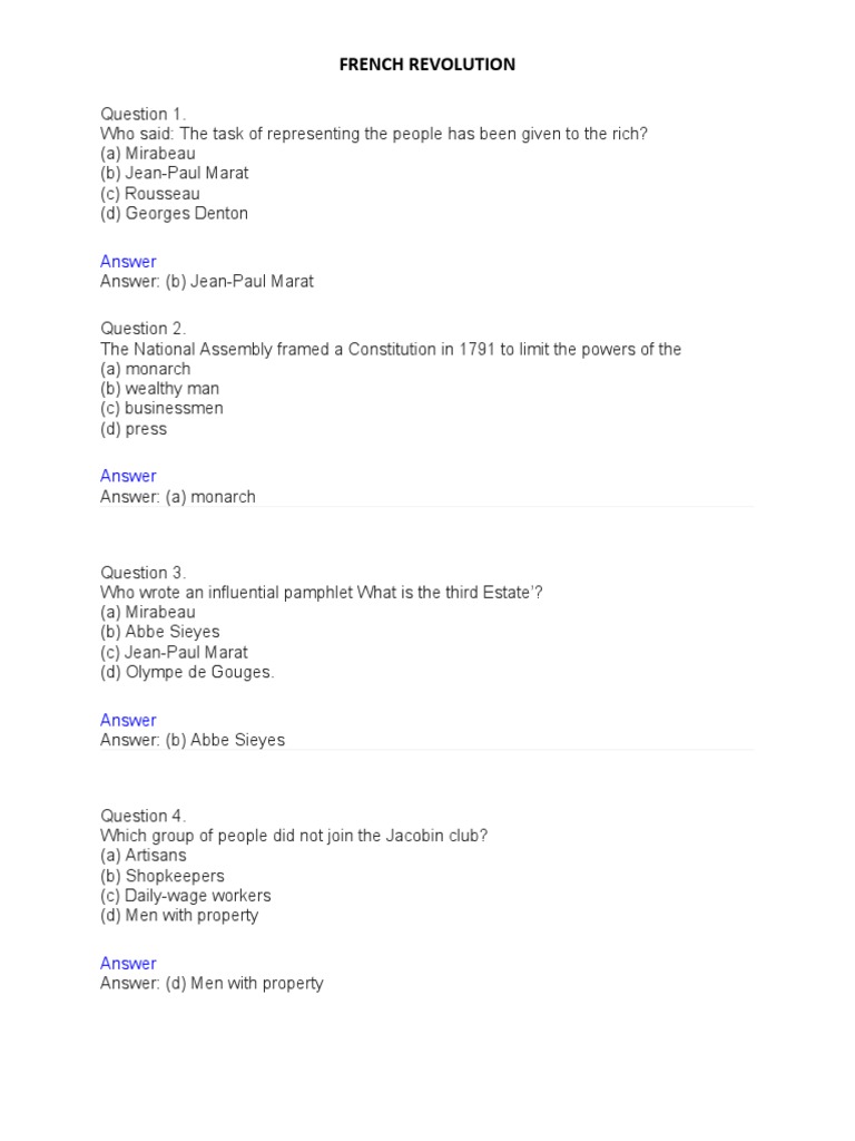 MCQ - French Revolution | PDF | French Revolution | Marie Antoinette