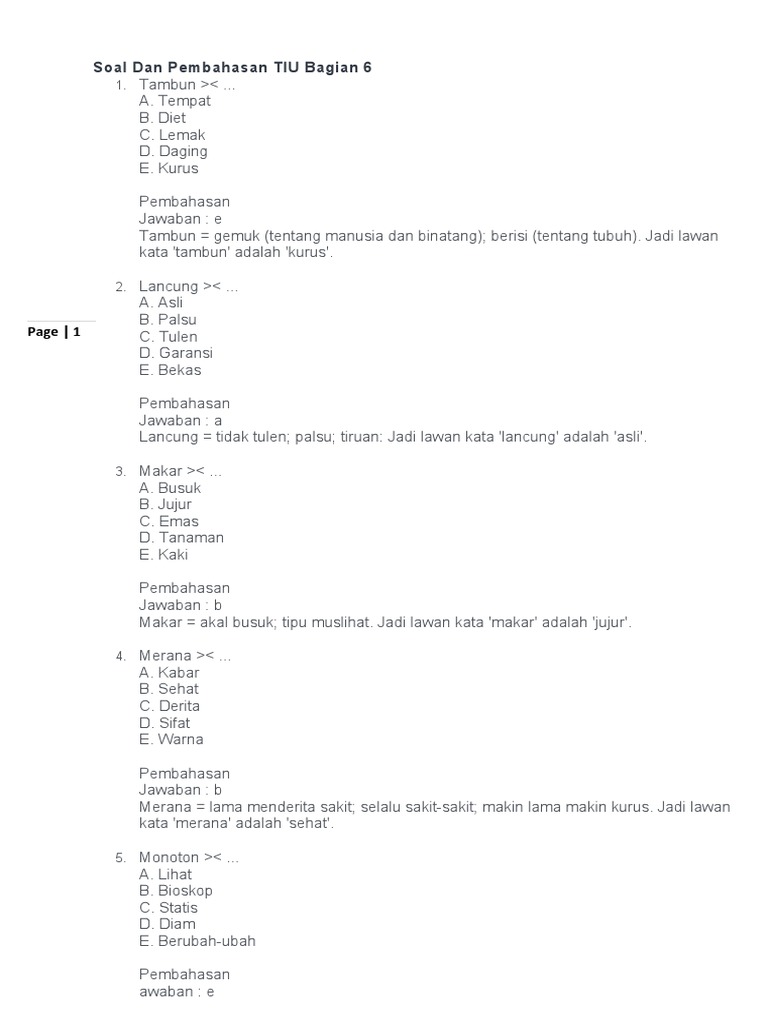 Soal Dan Pembahasan TIU 6-10 | PDF