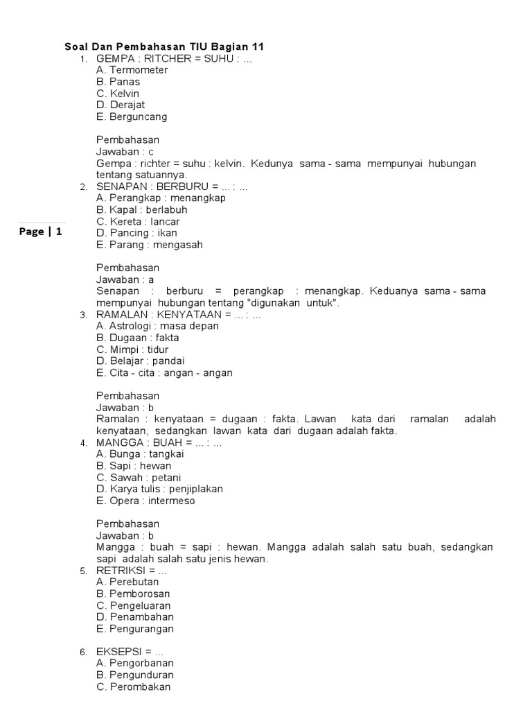 Soal Dan Pembahasan TIU 11-15 | PDF