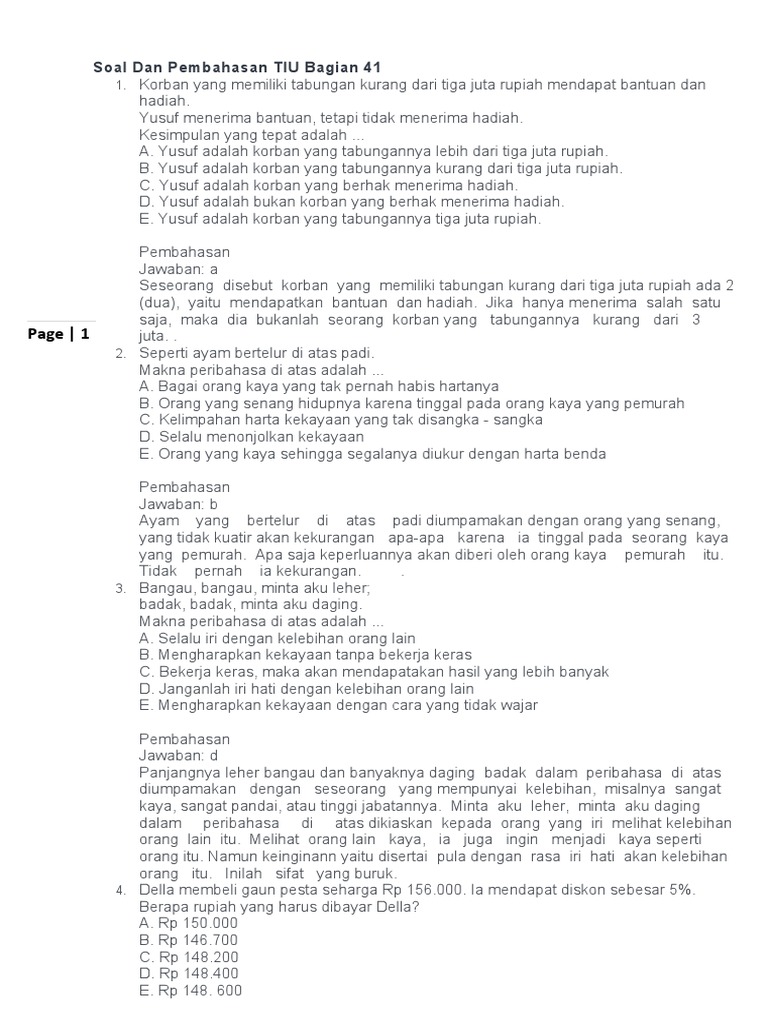 Soal Dan Pembahasan TIU 41-45 | PDF