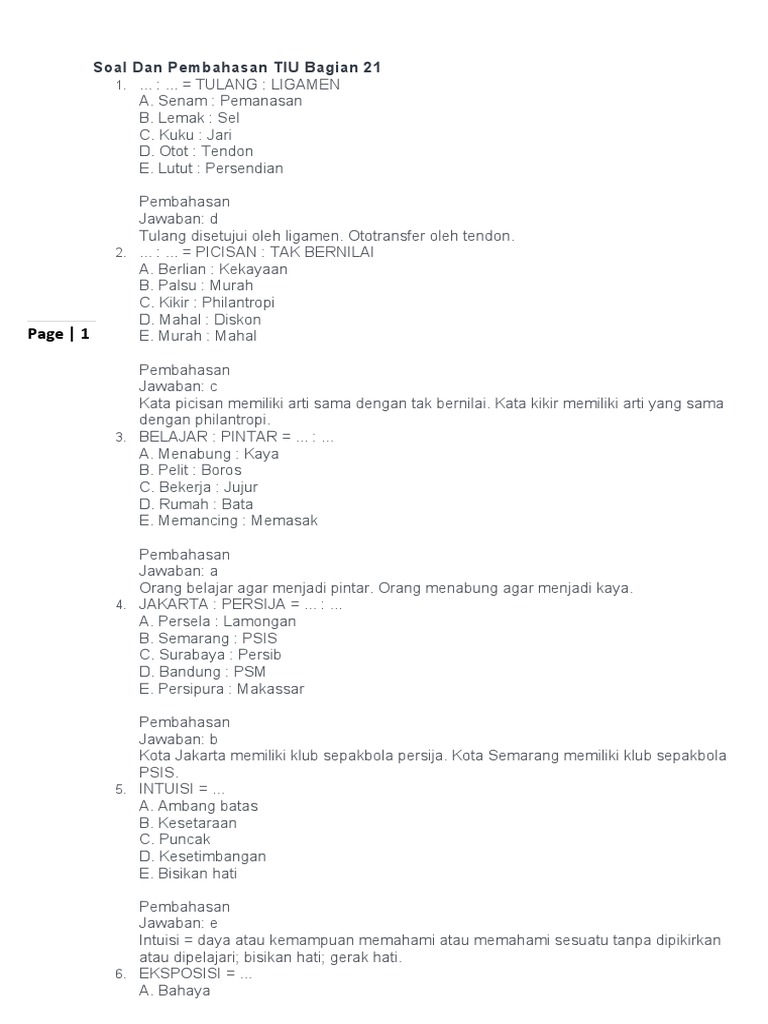 Soal Dan Pembahasan TIU 21-25 | PDF