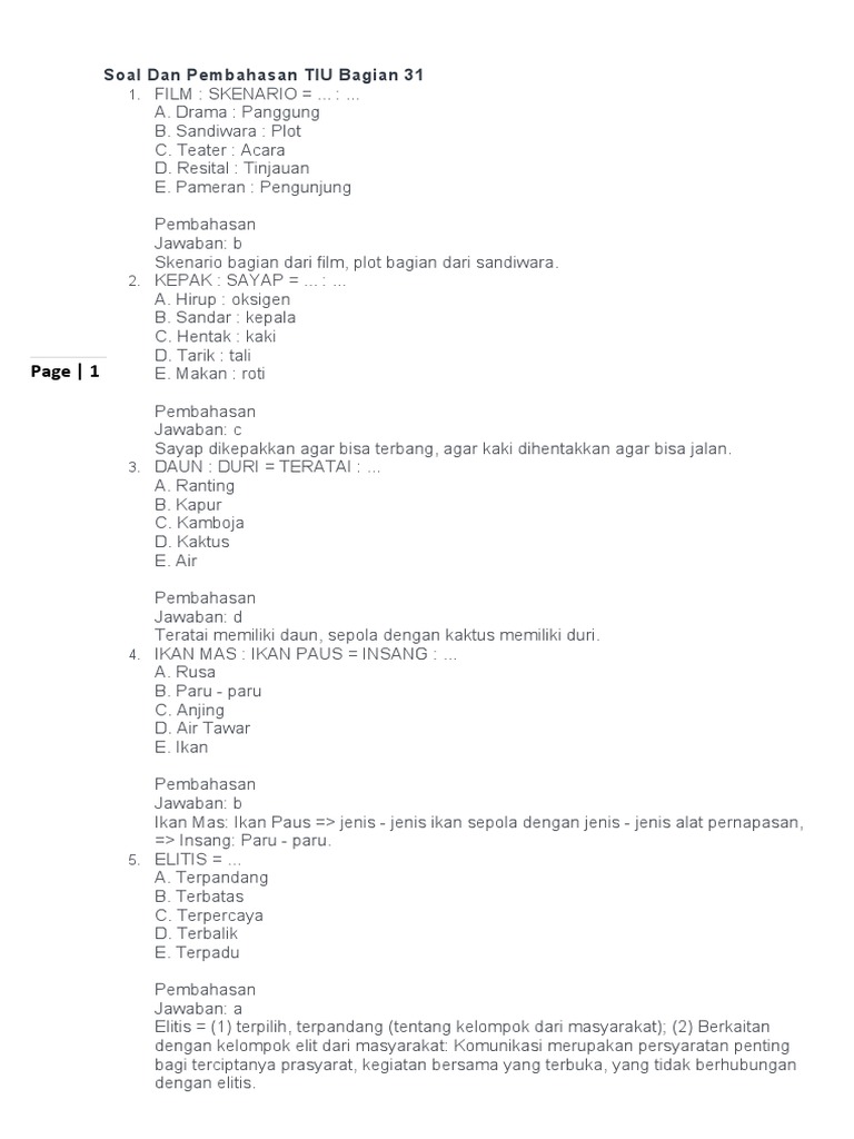 Soal Dan Pembahasan TIU 31-35 | PDF