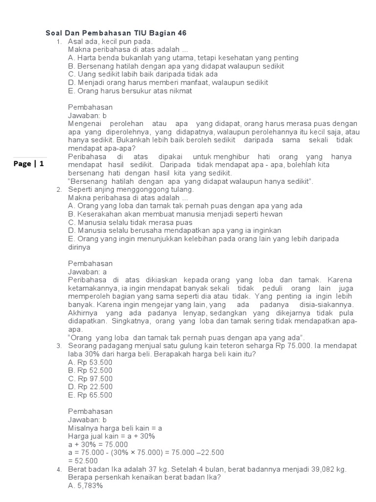 Soal Dan Pembahasan TIU 46-50 | PDF
