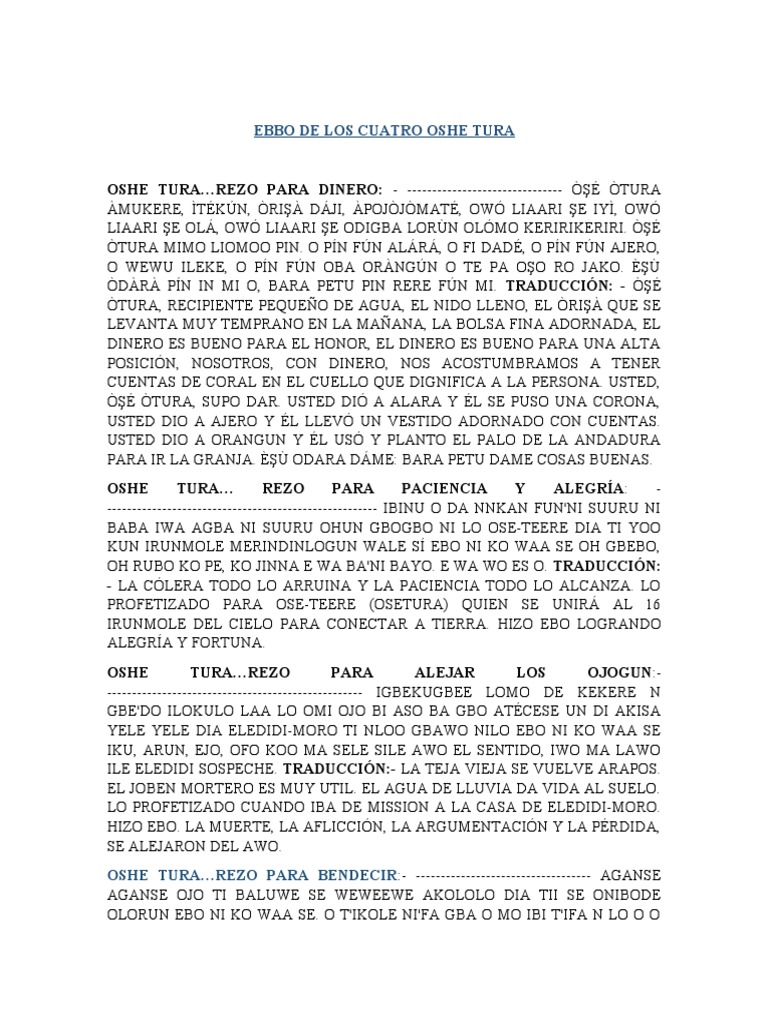 Ebbo de Los Cuatro Oshe Tura | PDF | Religión étnica | Deidades