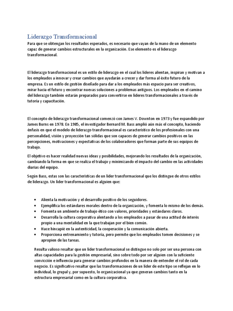 Liderazgo Transformacional | PDF | Liderazgo | Ciencia cognitiva