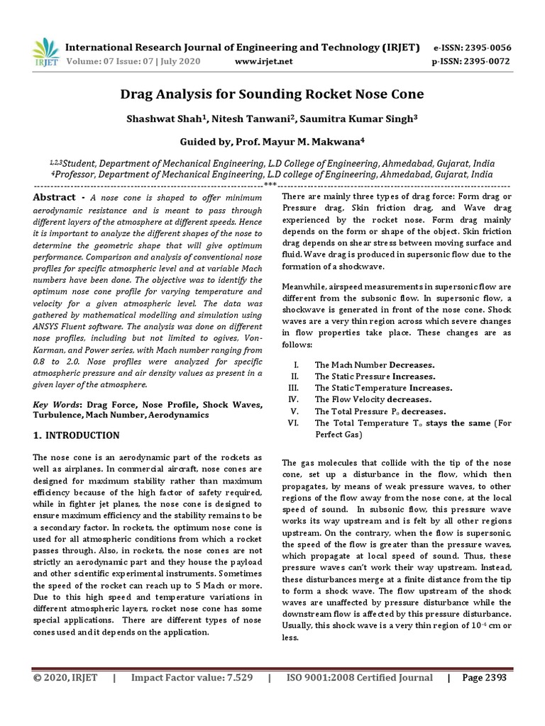 Irjet Drag Analysis For Sounding Rocket Pdf Pdf Drag Physics Shock Wave
