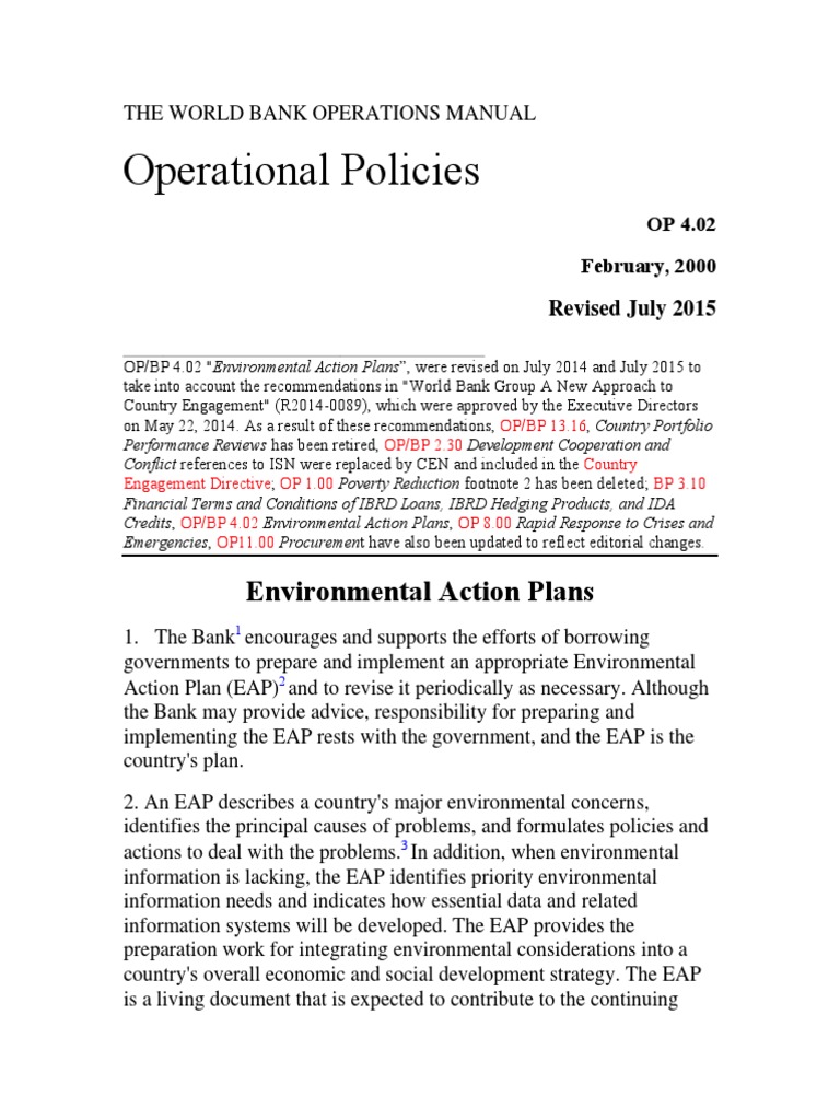Operational Policies: Environmental Action Plans | PDF | World Bank ...
