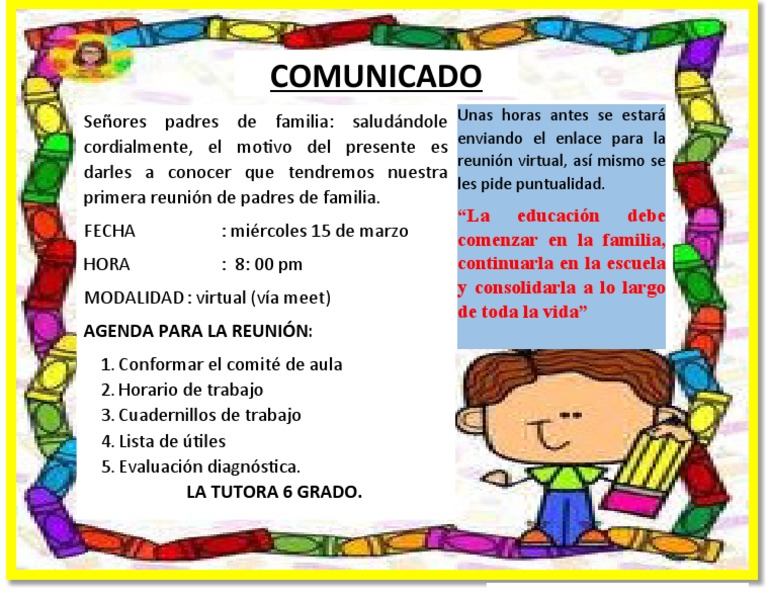 Comunicado Reunion de Padres | PDF | Crecimiento personal y profesional ...