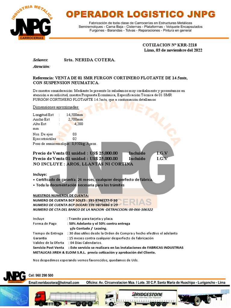 Operador Logistico JNPG | PDF | Acero | Vehículos