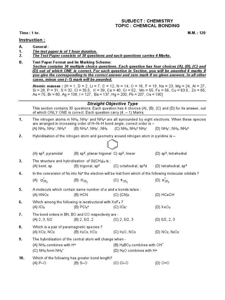 Test Chemical Bonding | PDF | Chemical Bond | Molecular Orbital