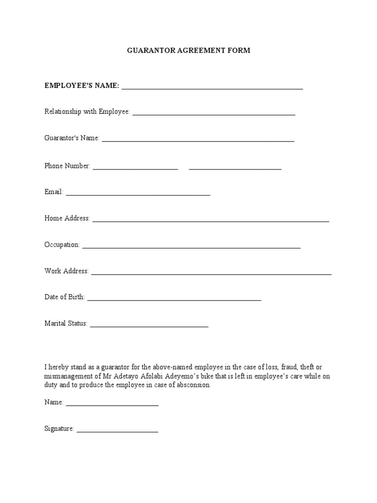 Guarantor Agreement Form for Employees | PDF