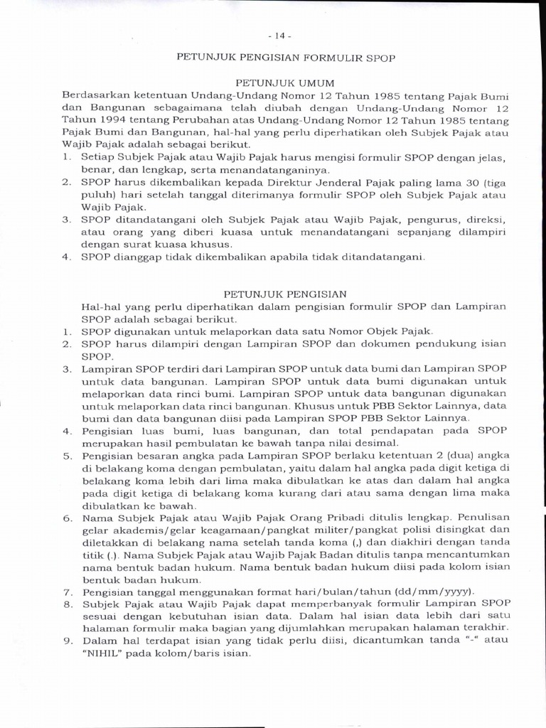 Panduan Pengisian Formulir SPOP PBB | PDF