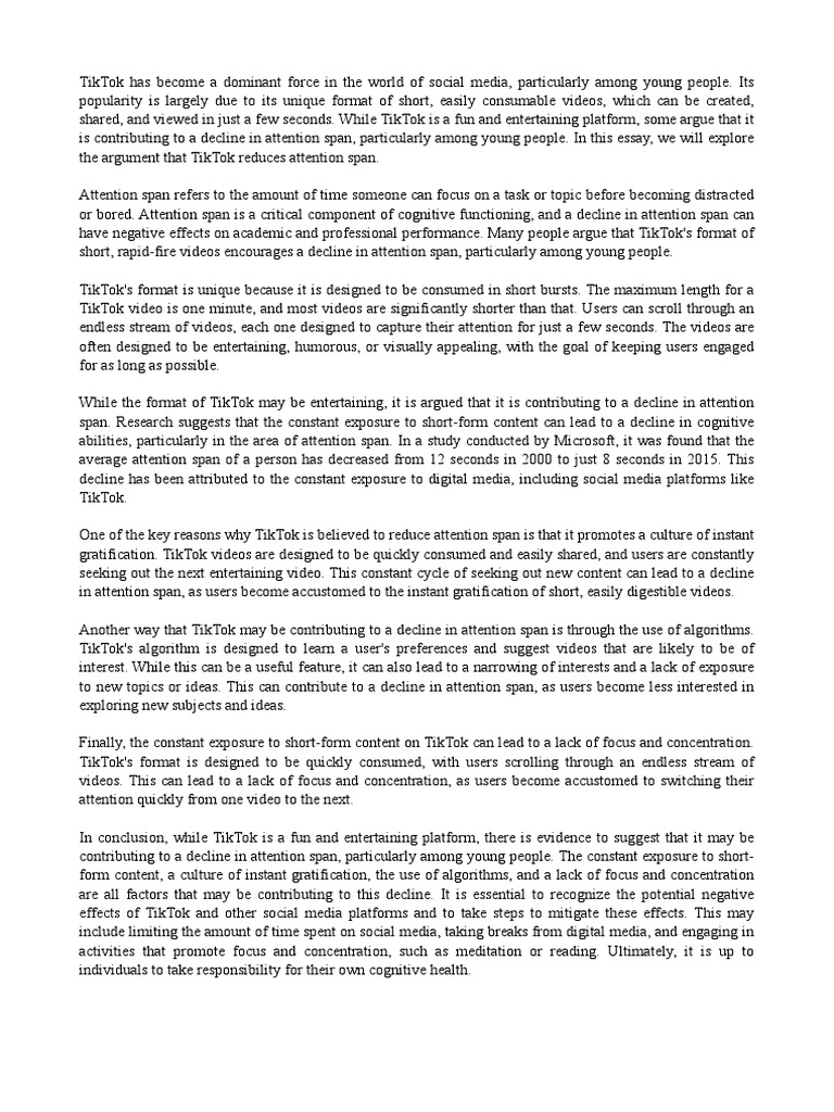 Tiktok And It S Threat To Attention Span Pdf Attention Popular