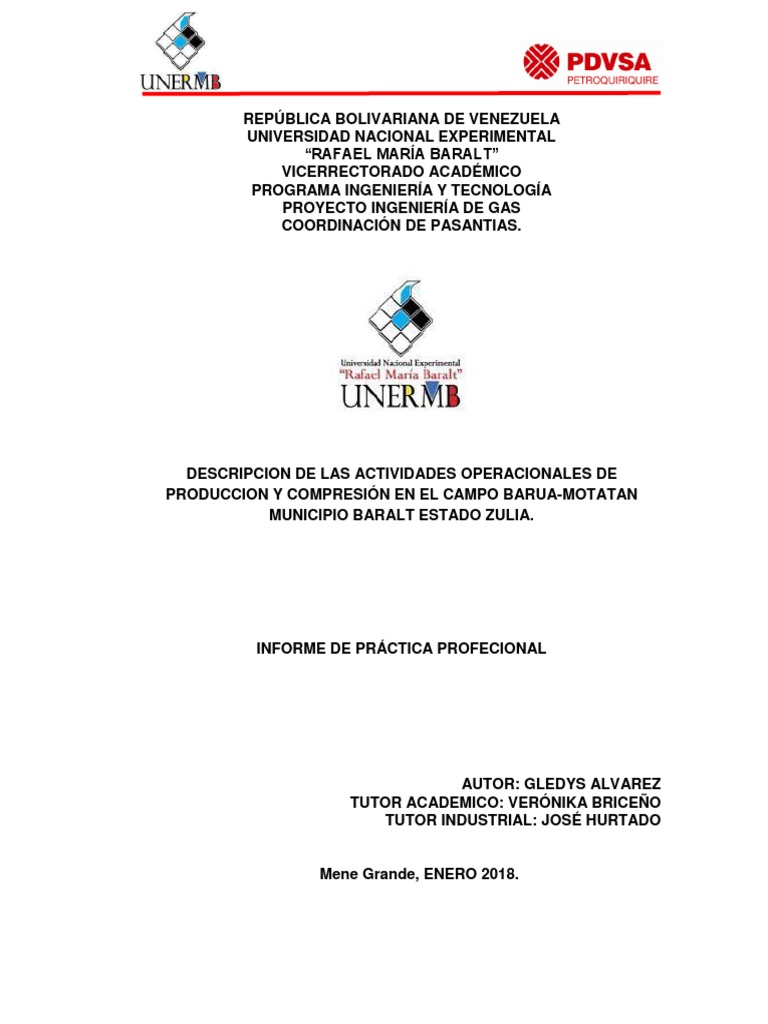 Informe de Pasantias Gledys Alvarez PDF | PDF | Bomba | Petróleo