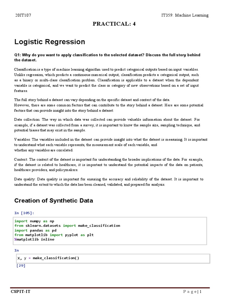 20it113 Logisticregression Ml Pdf Statistical Classification Statistical Analysis