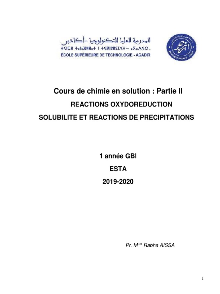 Réactions Oxydo-Reduction Simplifiées | PDF | Réaction d'oxydoréduction | Chimie