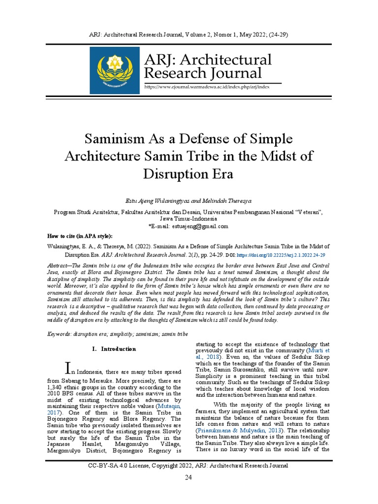 Saminism As A Defense of Simple Architecture Samin Tribe in The Midst of Disruption Era | PDF ...