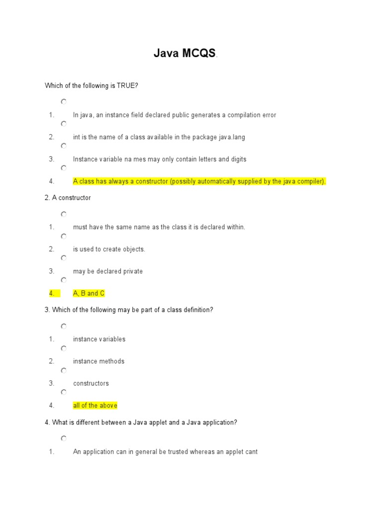 Java Mcqs Pdf Java Virtual Machine Java Programming Language
