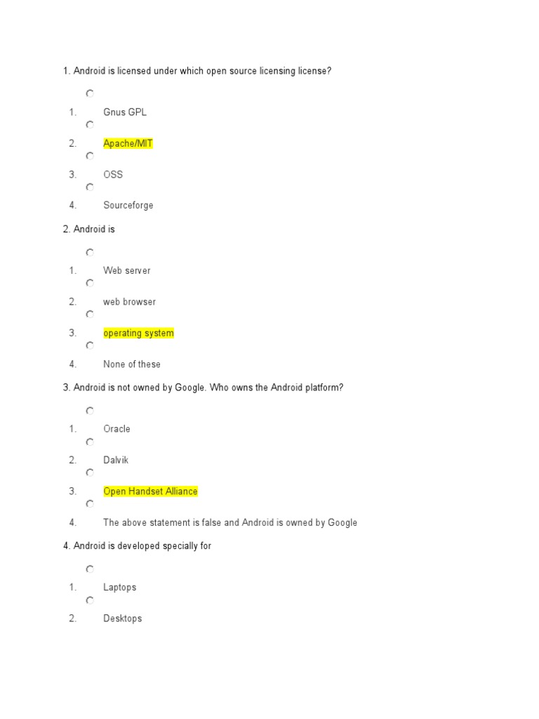 Android MCQ | Download Free PDF | Android (Operating System) | Java (Programming Language)