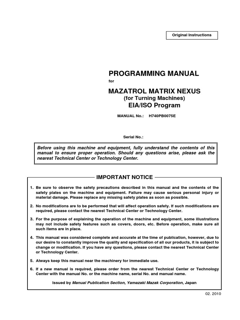 Mazatrol Matrix Nexus Programming Manual | PDF | Machining | Computer ...