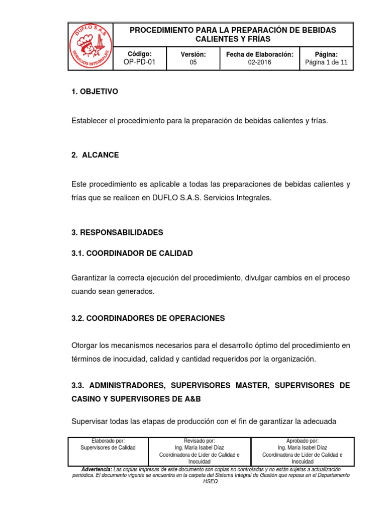 Op-Pd-01 Procedimiento para La Preparacion de Bebidas Calientes y Frias ...