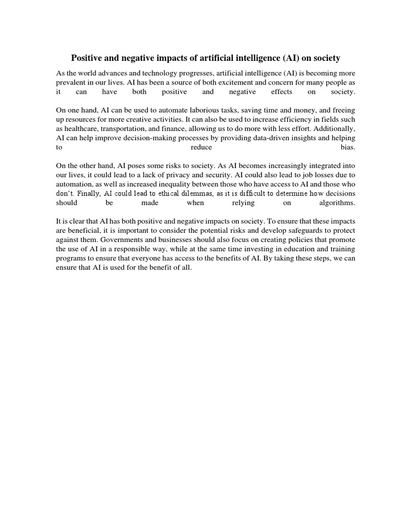 Positive and Negative Impacts of Artificial Intelligence | PDF