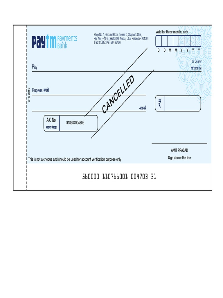 Sample Cancelled Cheque Format | PDF