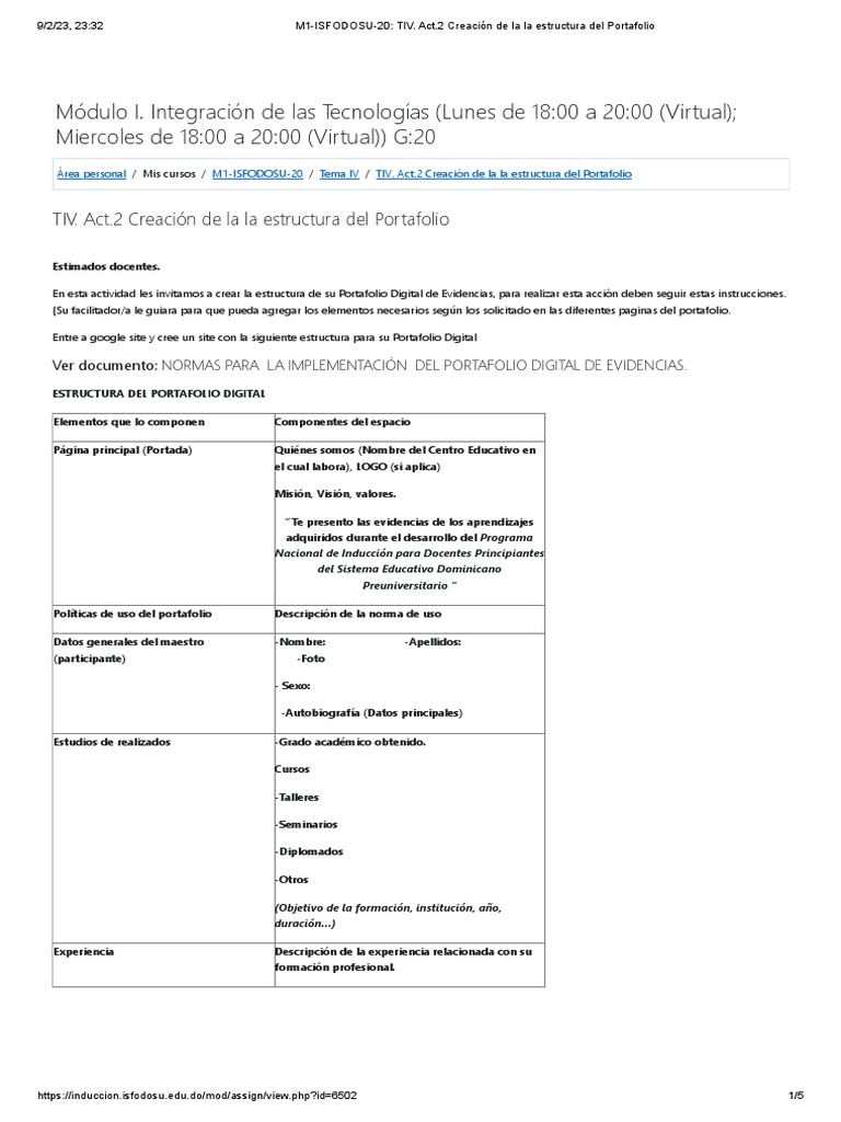 M1-ISFODOSU-20 - TIV. Act.2 Creación de La La Estructura Del Portafolio | PDF | Cognición ...