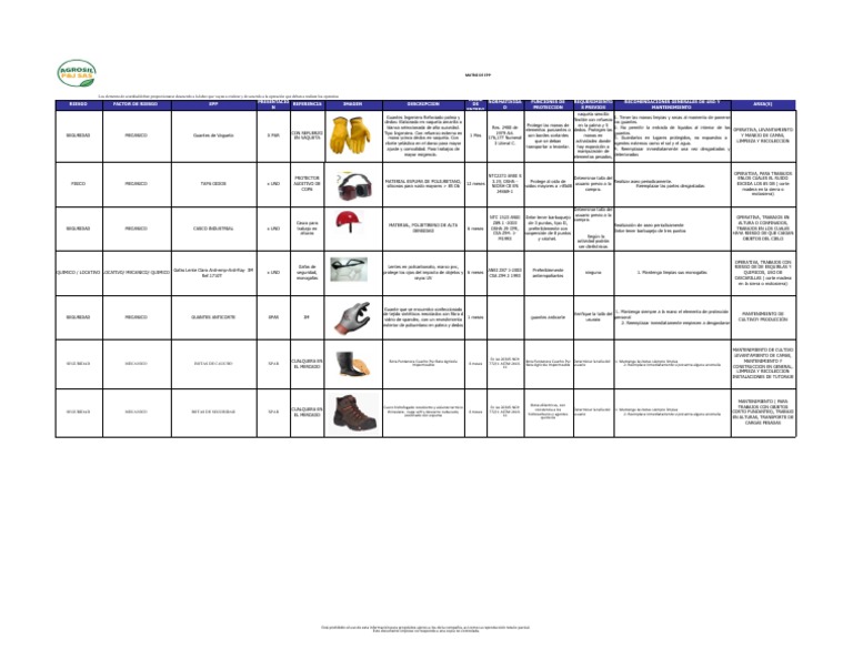 Matriz de Epp | PDF | Guante | Ingeniería de Edificación