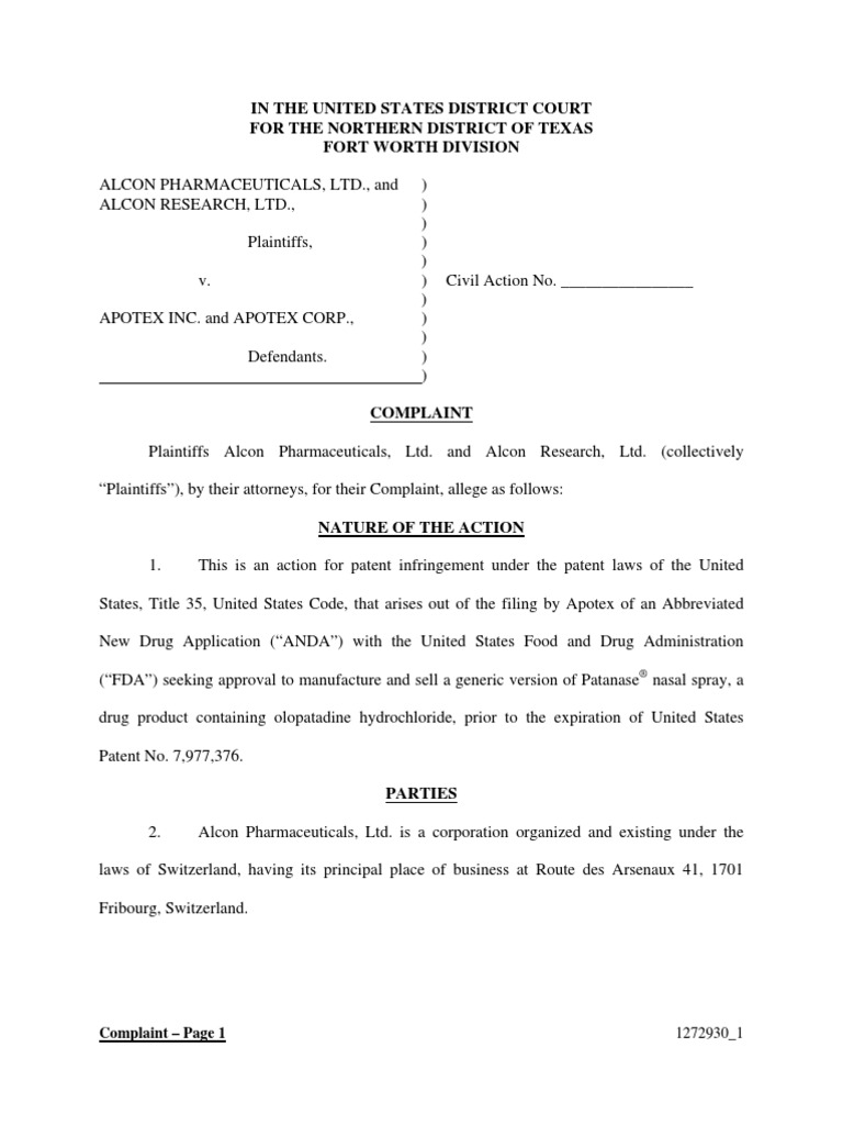 Alcon Pharmaceuticals Et. Al. v. Apotex Et. Al. | PDF | Generic Drug ...