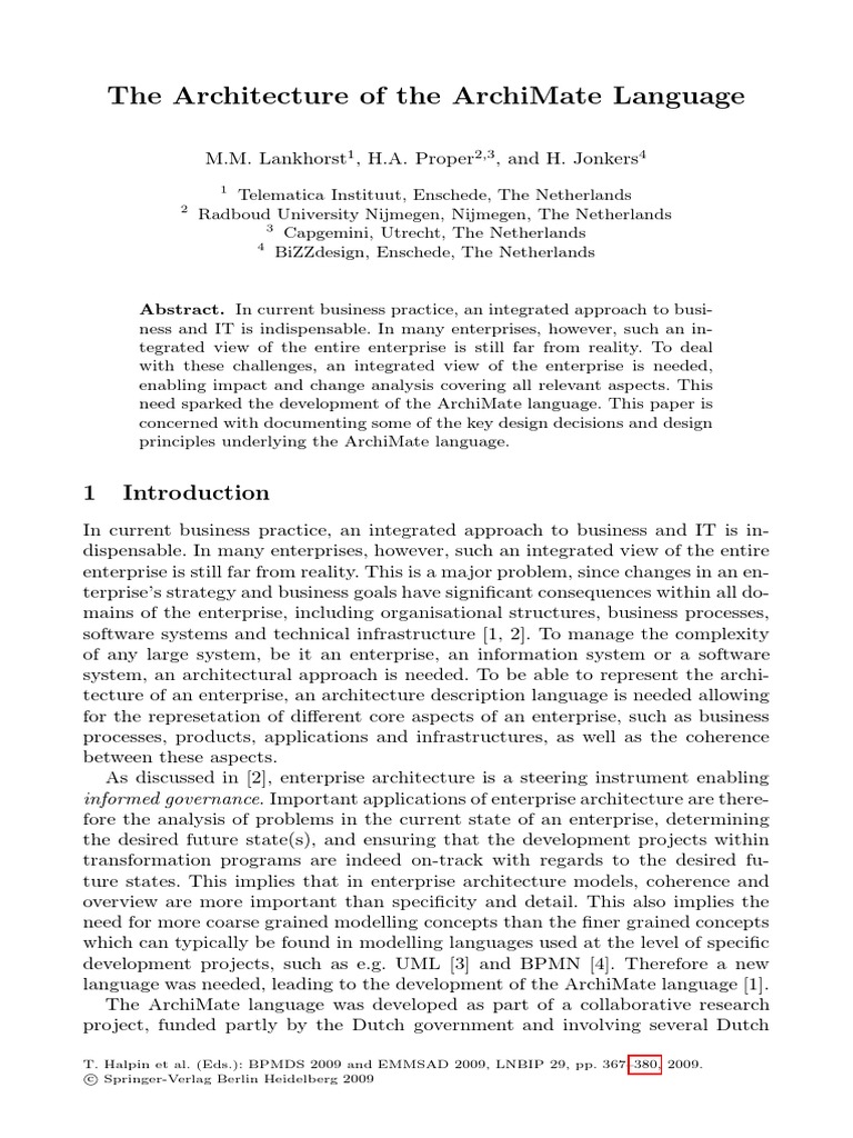 The Architecture of ArchiMate Language PDF | Download Free PDF | Systems Science | Information ...