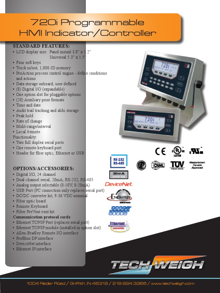 720i Programmable HMI Indicator/Controller: Standard Features | PDF | Ethernet | Usb