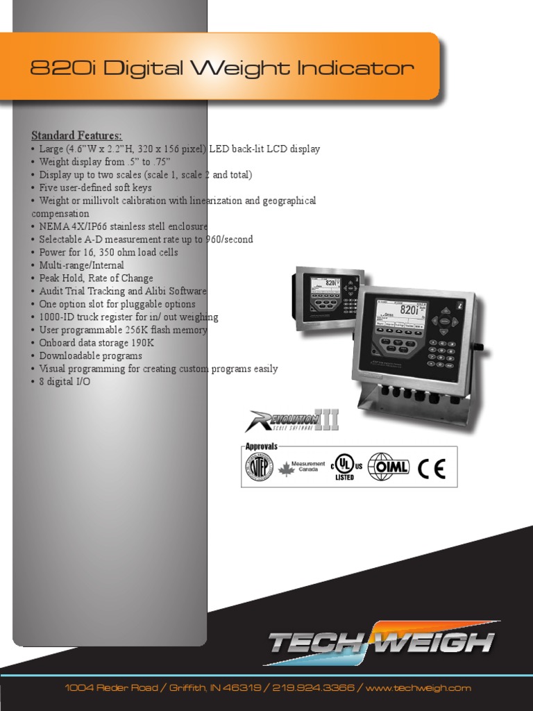 820i Digital Weight Indicator: Standard Features | PDF