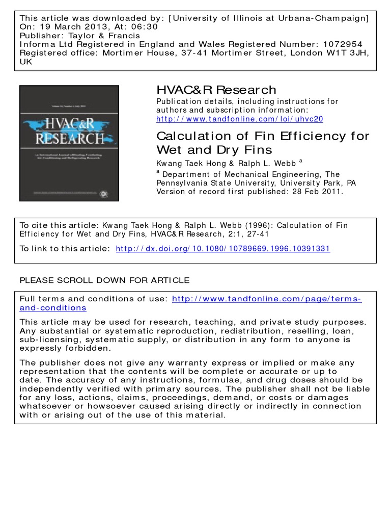 Calculation of Fin Efficiency For Wet and Dry Fins. | Download Free PDF ...