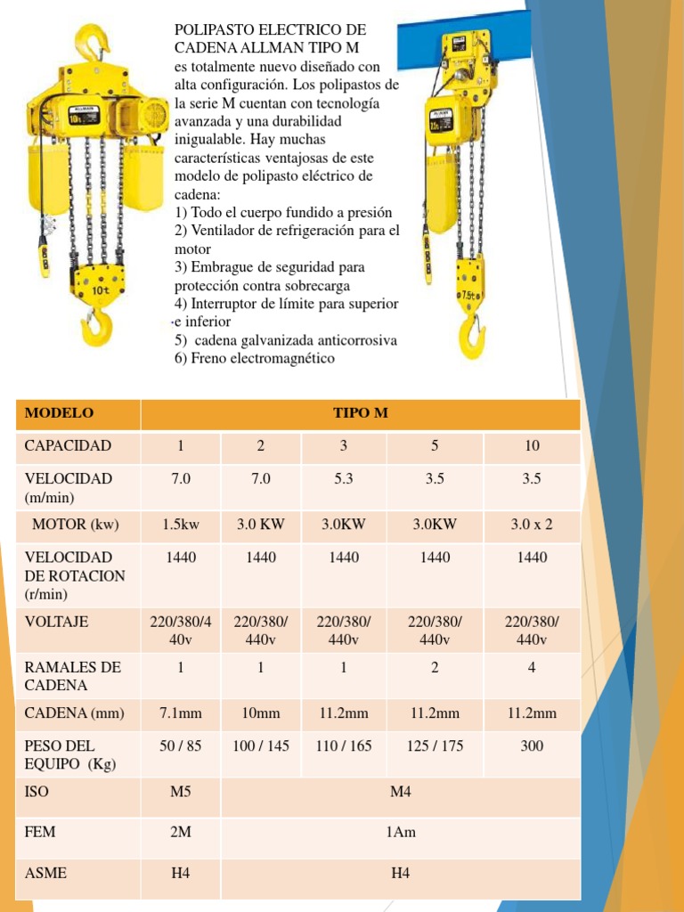 Ficha Tecle Electrico Tipo M | PDF | Engranaje | Máquinas