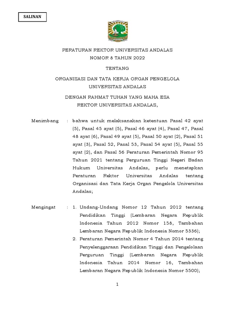 PR Nomor 8 Tahun 2022 - OTK OP UNAND - FINAL - 5 April 2022 2 - Compressed 1 - 2 | PDF