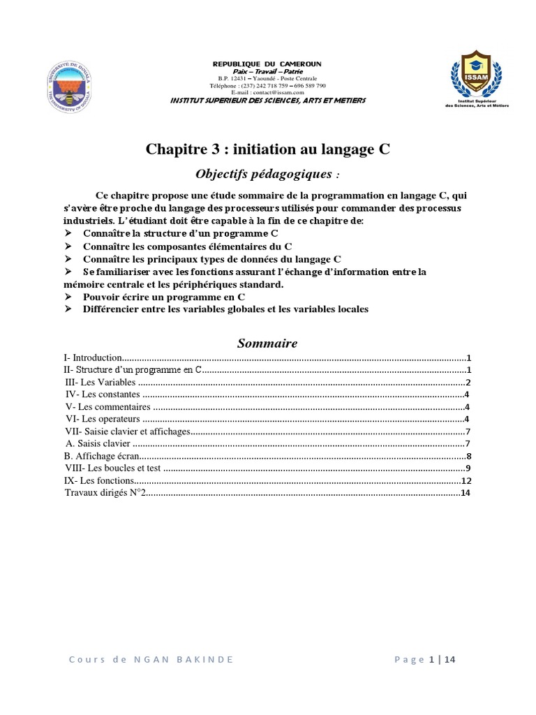 Chapitre 3 Initiation Au Langage C | PDF | Structure de contrôle | C (Langage de programmation)