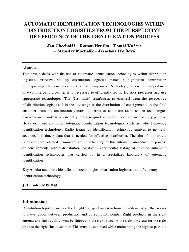 Efficiency of Automatic ID in Logistics | PDF | Radio Frequency ...