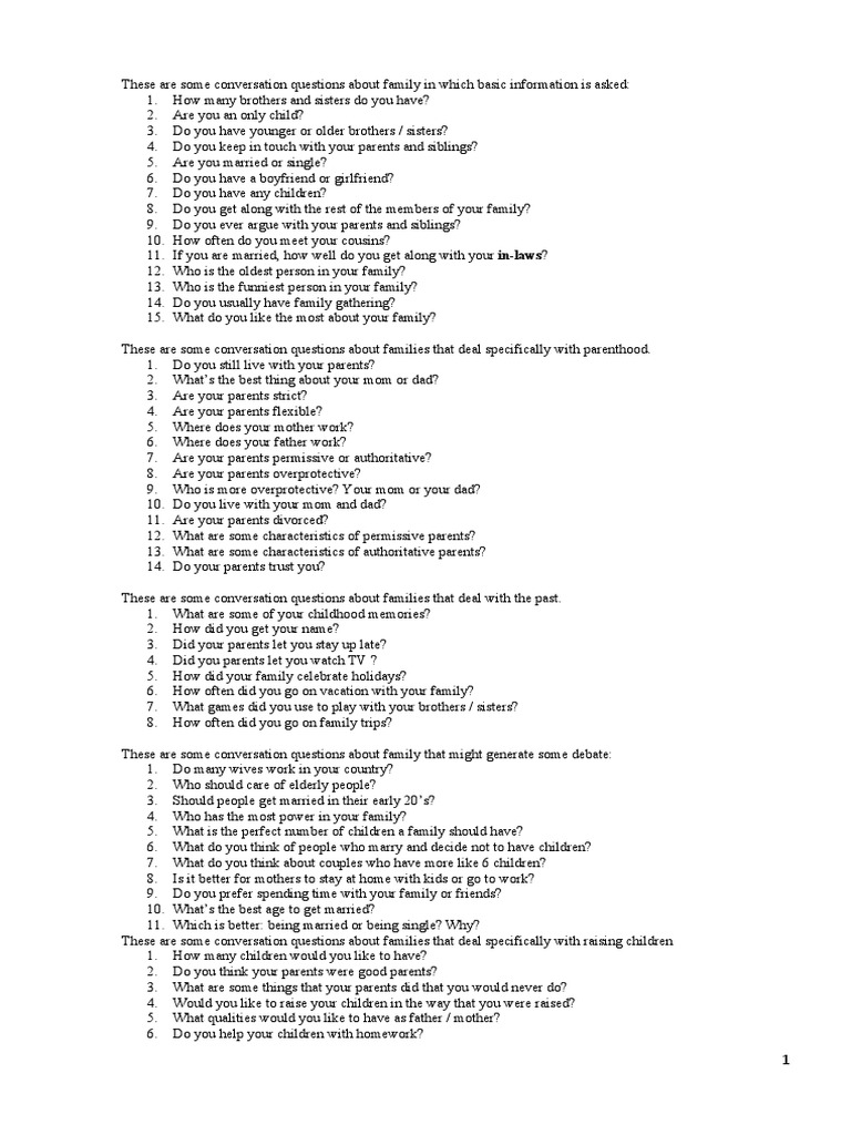 Family Conversation Questions Guide | PDF | Sibling | Family